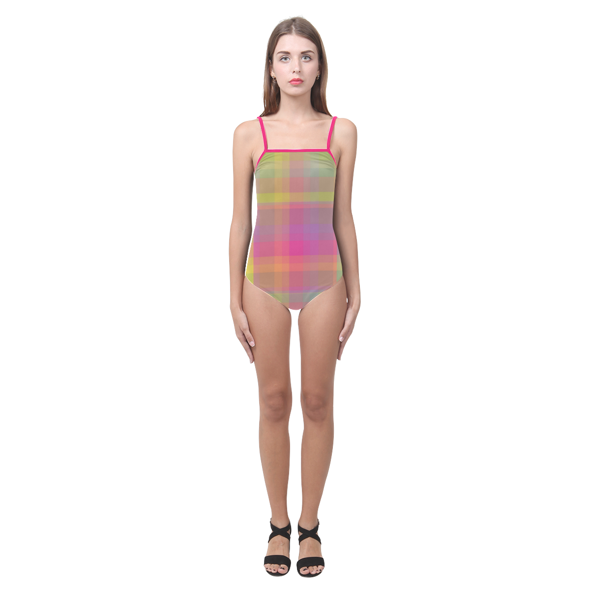 Florescent Rainbow Check Strap Swimsuit ( Model S05) | ID: D1279816