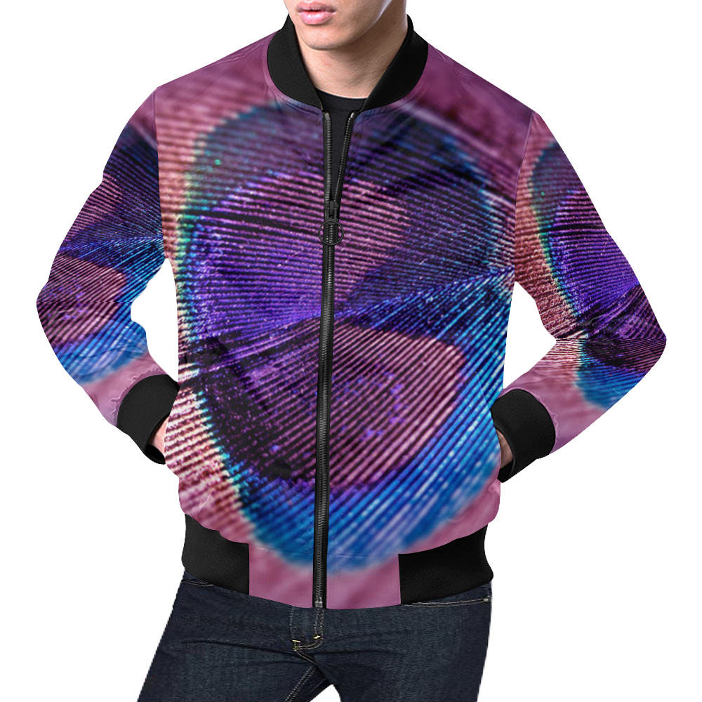 Purple Peacock Feather All Over Print Bomber Jacket For Men Model H19 Id D2187208