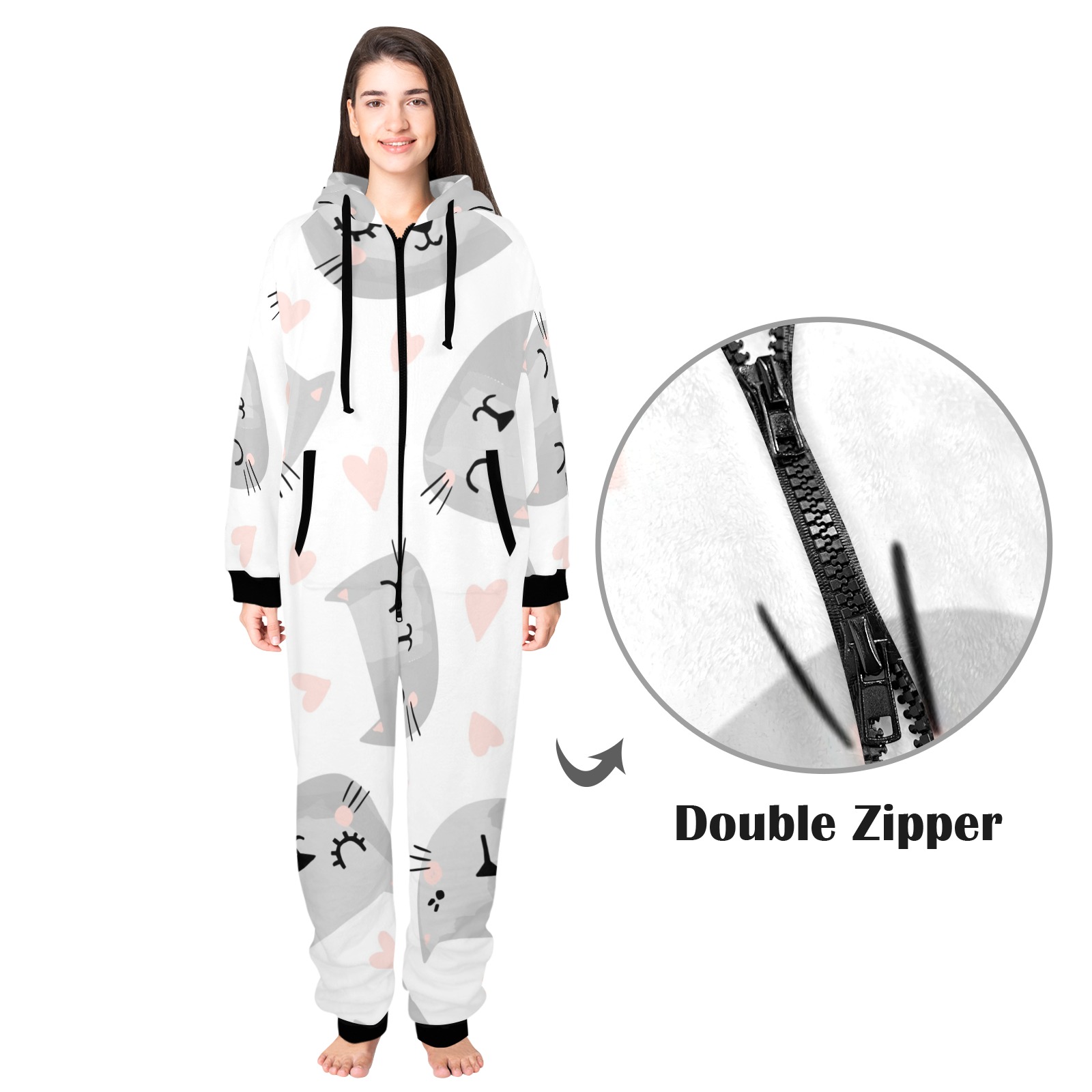 Unisex One-Piece Zip Up Hooded Pajamas