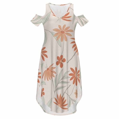 Cold Shoulder Long Split Dress with Pocket