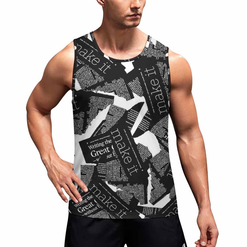 Men's Fitted All-Over Print Tank Top (BK)