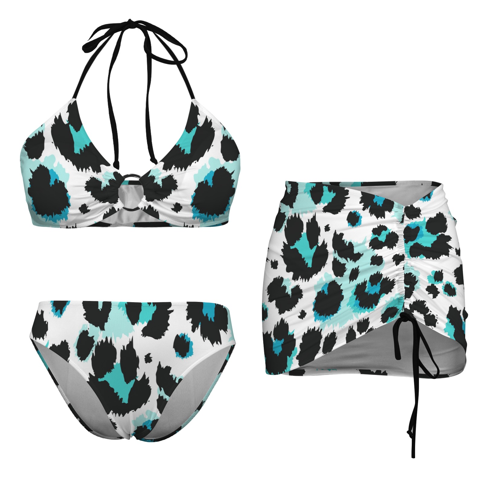 Drawstring Halterneck Three-Piece Swimsuit Skirt