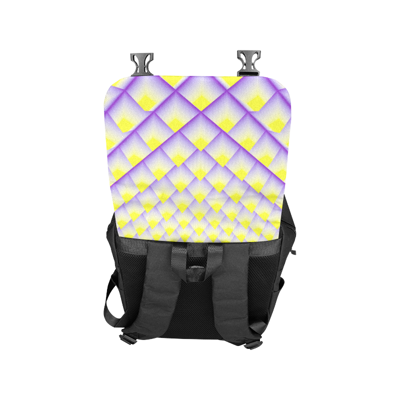 Yellow and Purple 3D Pyramids Pattern Casual Shoulders Backpack (Model ...