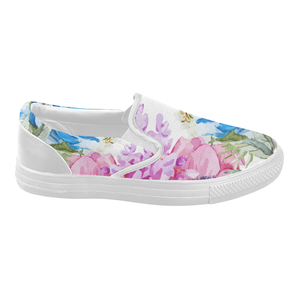 Watercolor Floral Pattern Women's Slip-on Canvas Shoes (Model 019) | ID ...