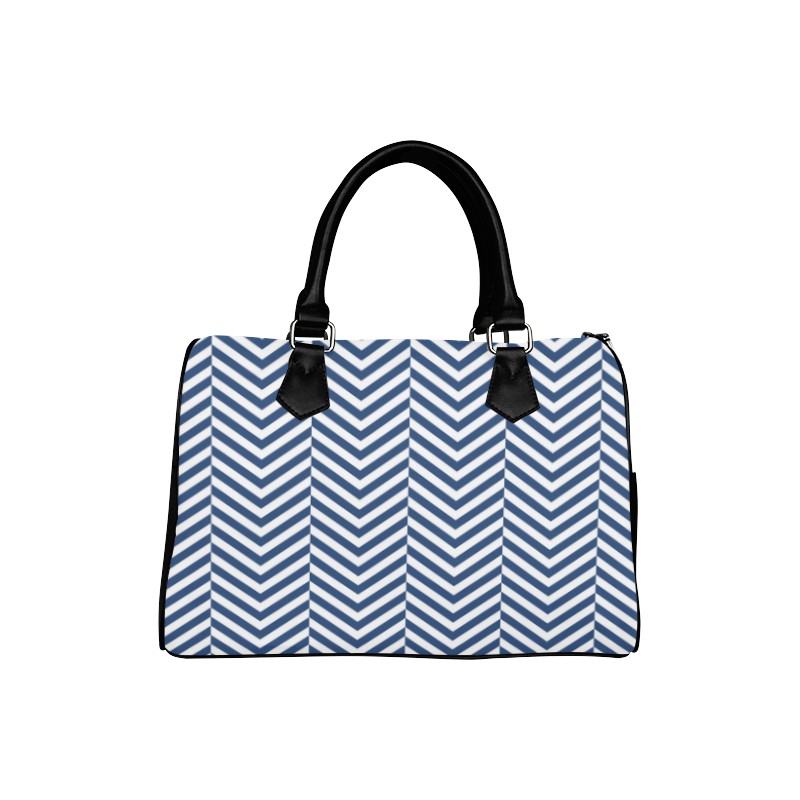 dark blue and white classic chevron pattern Boston Handbag (Model 1621 ...