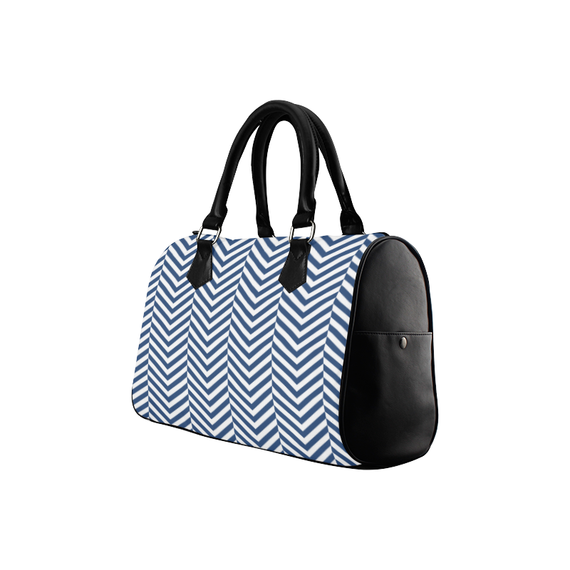 dark blue and white classic chevron pattern Boston Handbag (Model 1621 ...