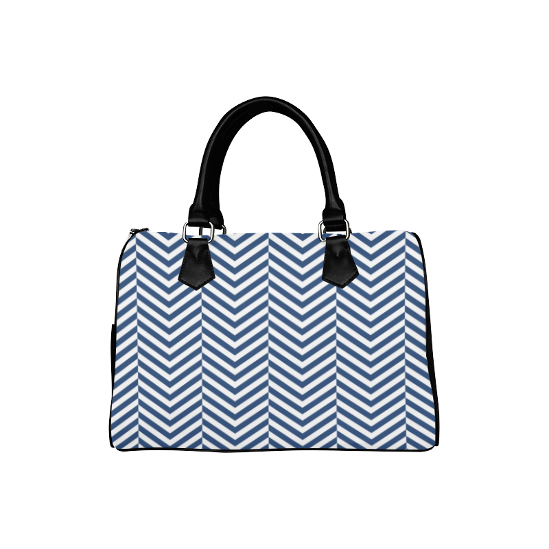 dark blue and white classic chevron pattern Boston Handbag (Model 1621 ...
