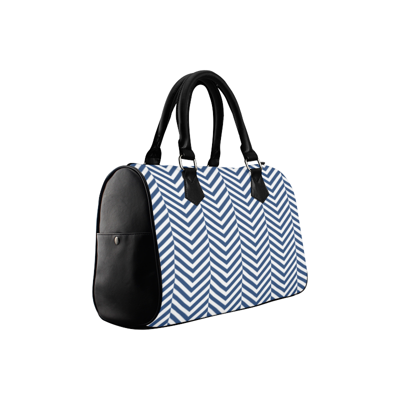 dark blue and white classic chevron pattern Boston Handbag (Model 1621 ...