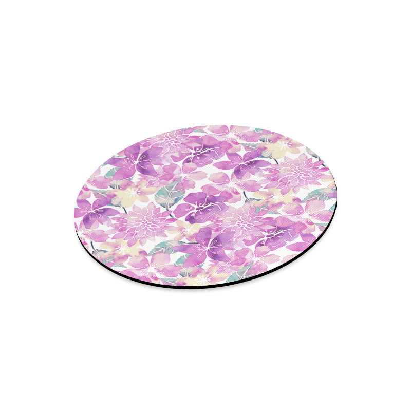 Pastel Watercolor Flower Pattern Round Mousepad | ID: D155695