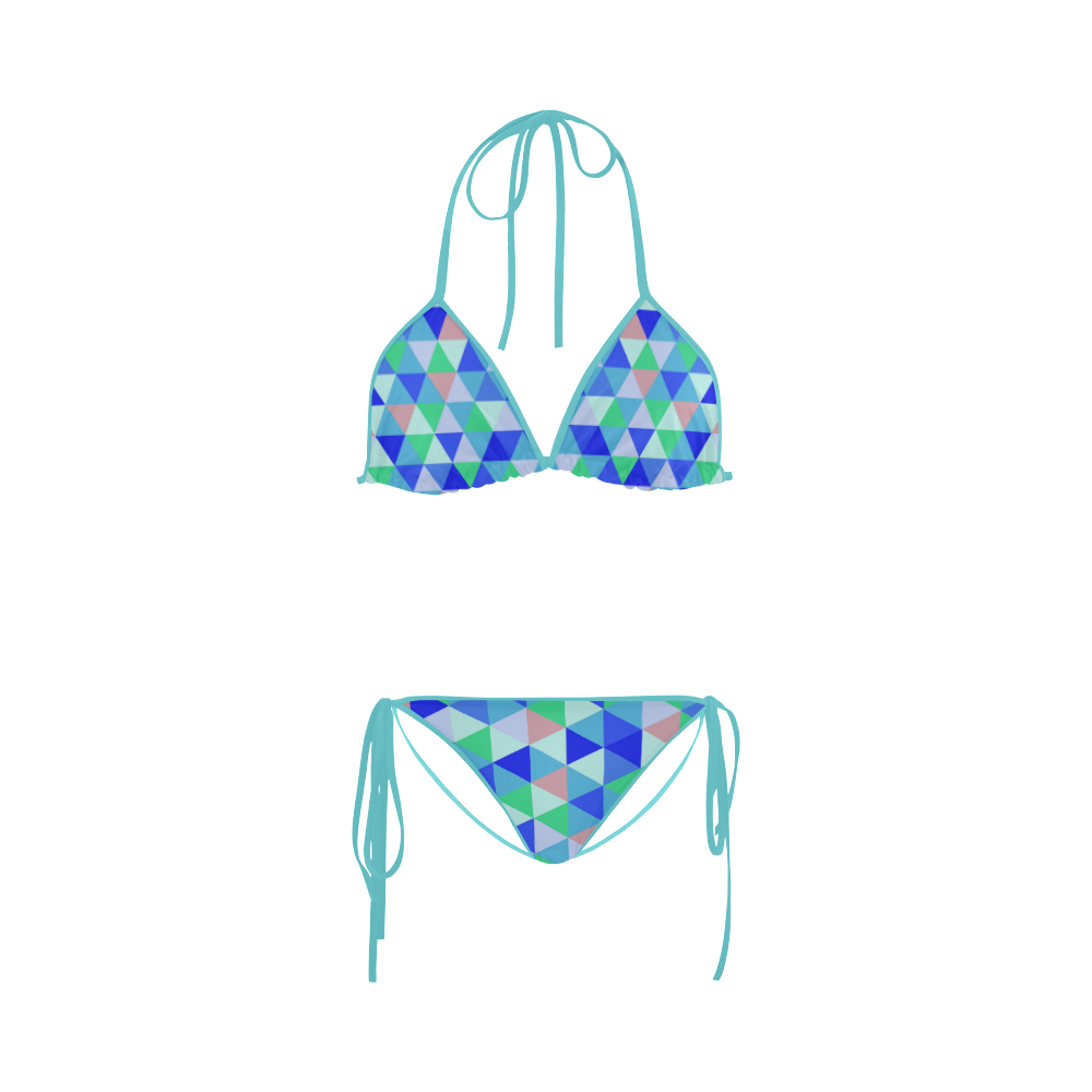 Blue Geometric Triangle Pattern Custom Bikini Swimsuit | ID: D172000