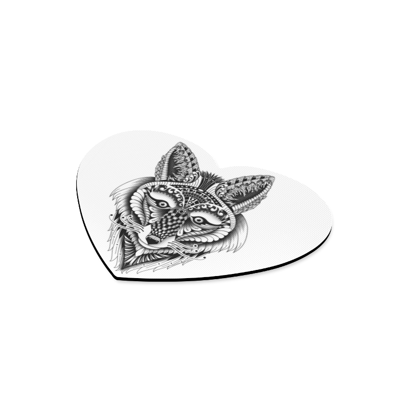 Foxy Wolf ornate animal drawing Heart-shaped Mousepad | ID: D174474
