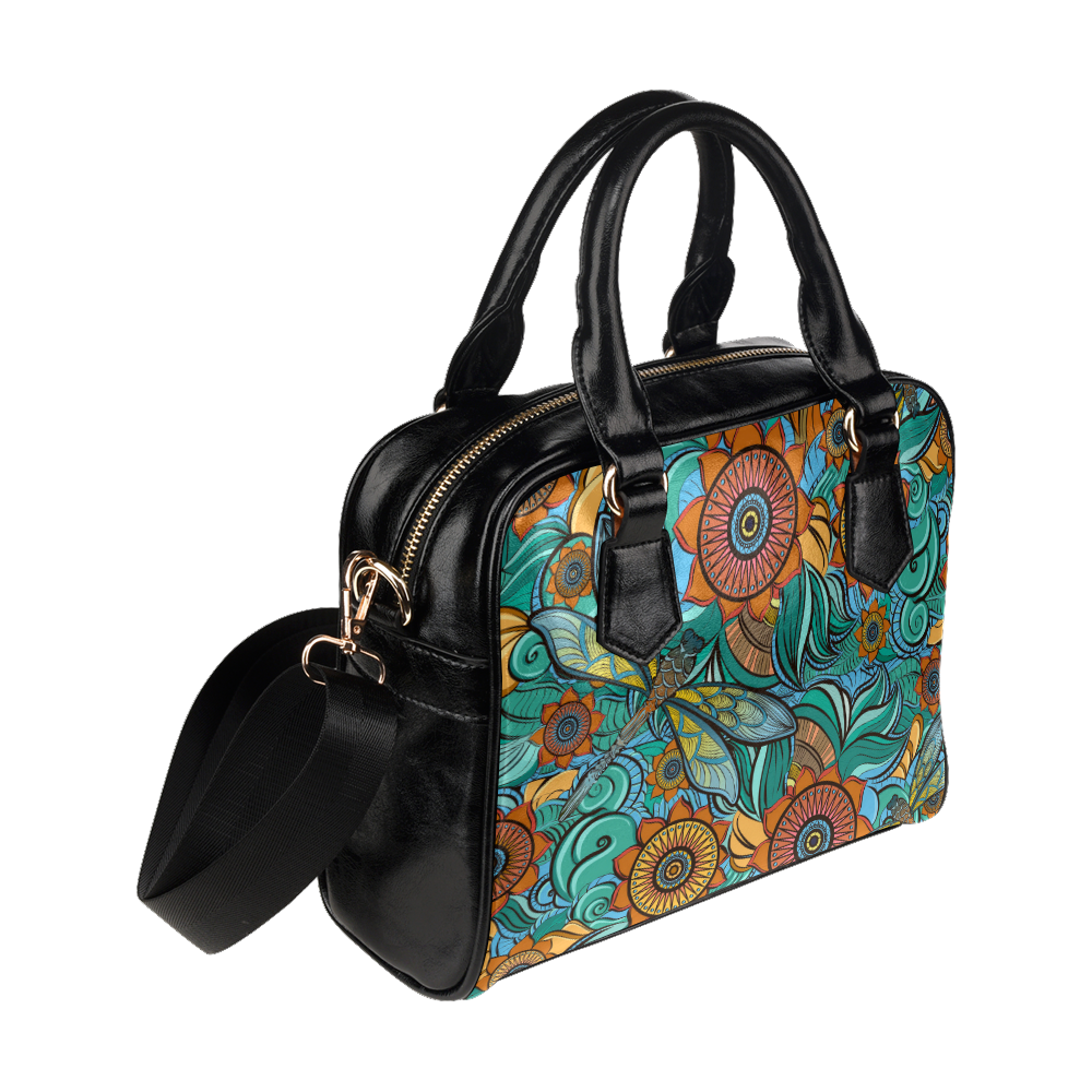 Abstract Floral Doodle Pattern Shoulder Handbag (Model 1634) | ID: D194868