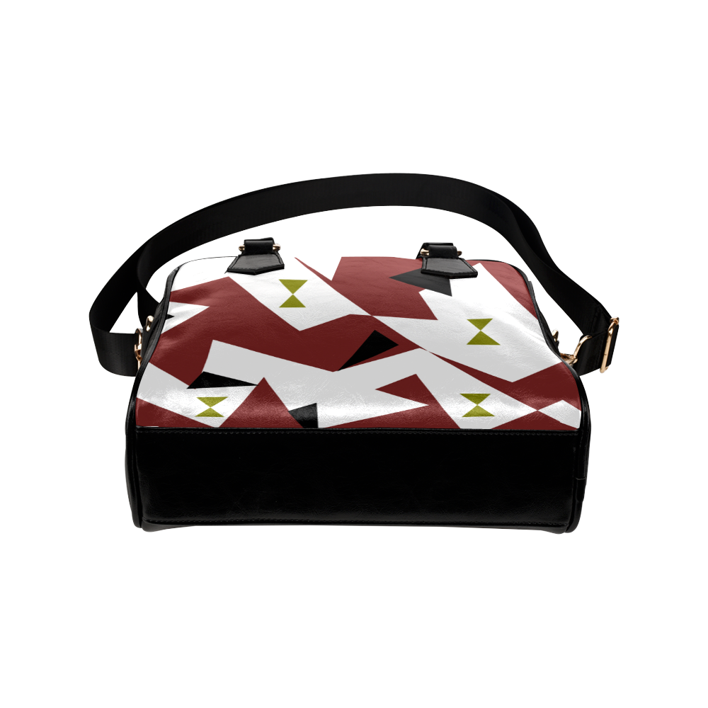 Geometrical pattern,red,black,white triangle Shoulder Handbag (Model ...