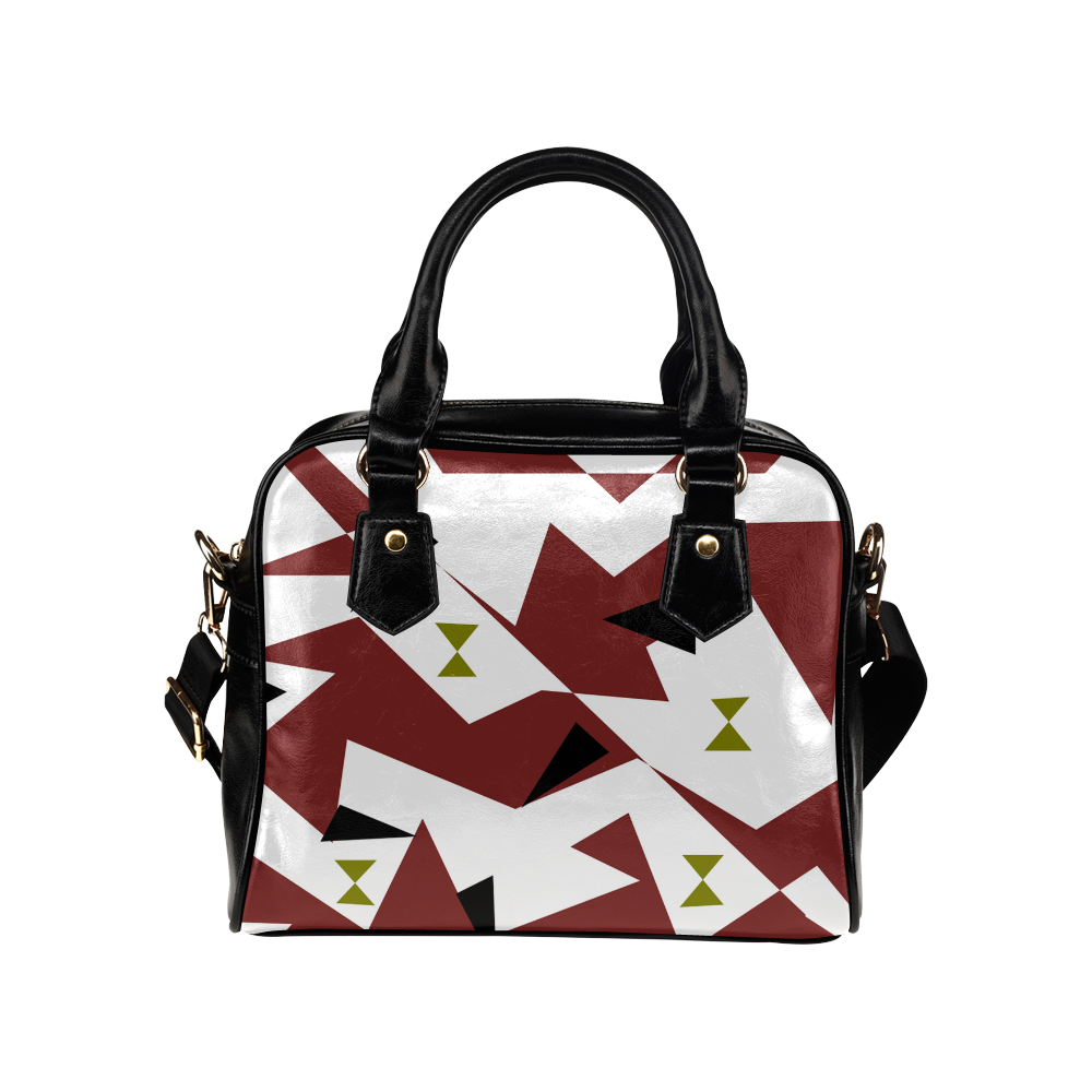 Geometrical pattern,red,black,white triangle Shoulder Handbag (Model ...
