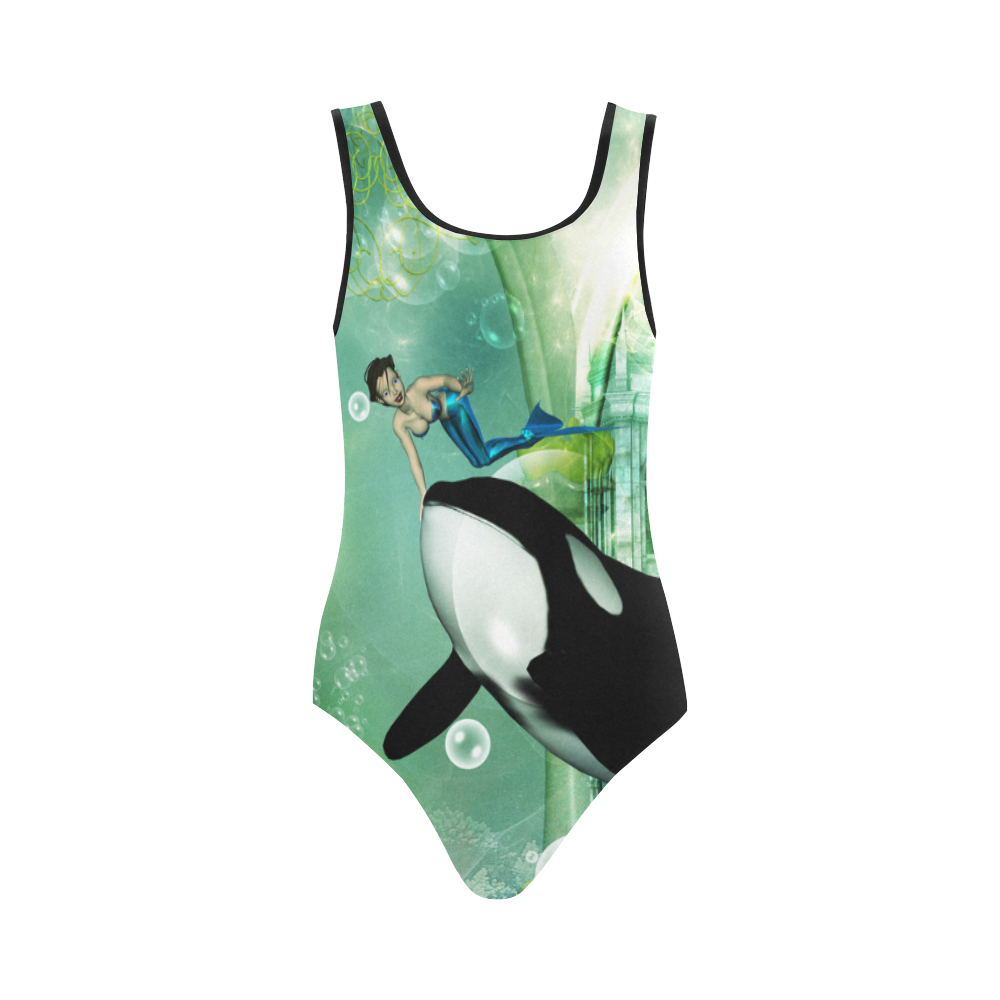 Orca with mermaid Vest One Piece Swimsuit (Model S04) | ID: D248292
