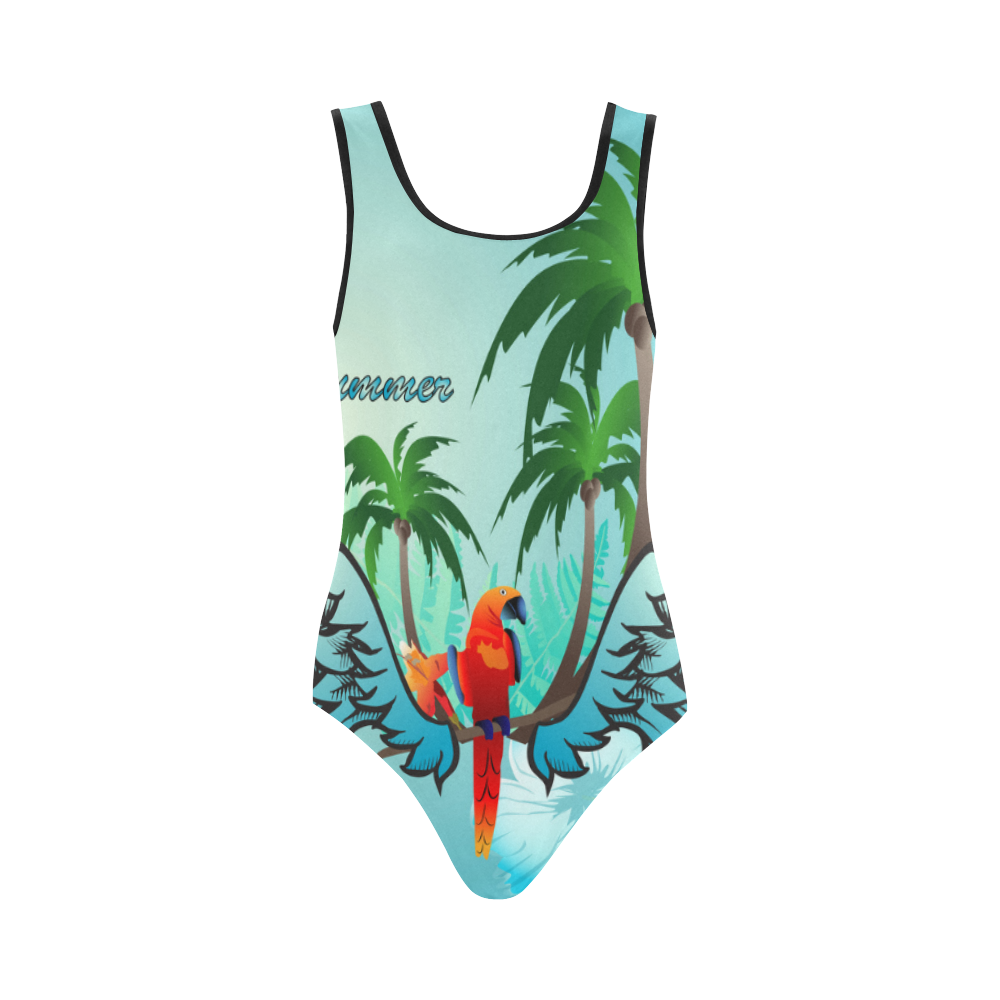 Summer, cute parrot Vest One Piece Swimsuit (Model S04) | ID: D248300