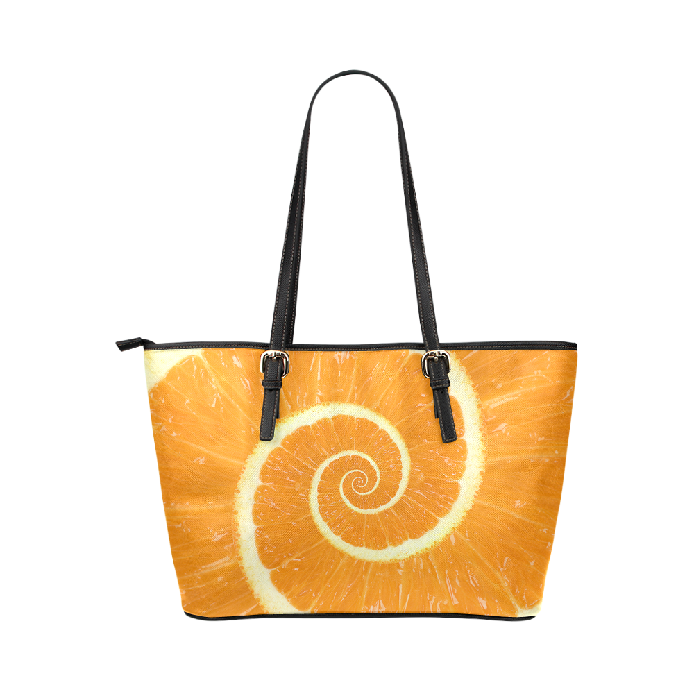 Citrus Orange Spiral Droste Leather Tote Bag/Large (Model 1651) | ID ...