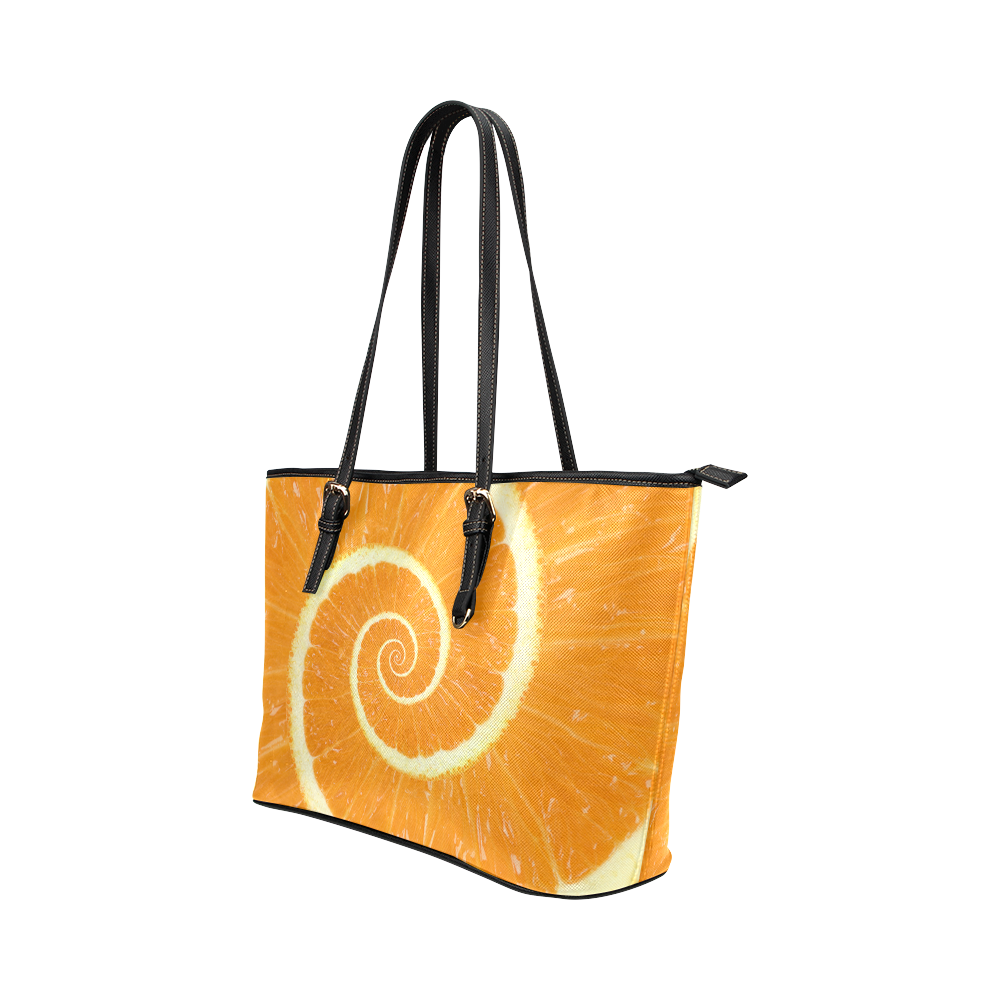 Citrus Orange Spiral Droste Leather Tote Bag/Large (Model 1651) | ID ...