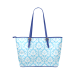 damask pattern bright blue and white Leather Tote Bag/Large (Model 1651 ...