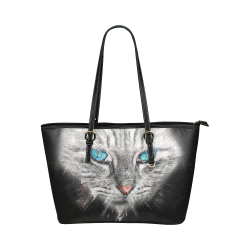 Blue cat Leather Tote Bag/Small (Model 1651) | ID: D1121022