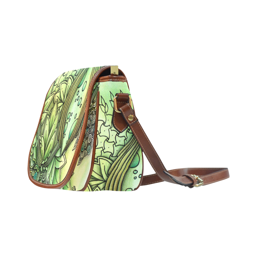 Mandy Green - Leaf Drawing abstract art Saddle Bag/Large (Model 1649 ...