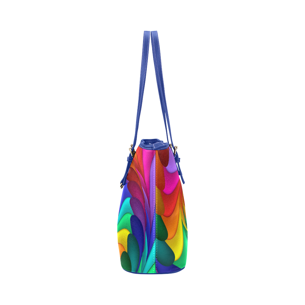 Psychedelic Rainbow Spiral Leather Tote Bag/Large (Model 1651) | ID ...