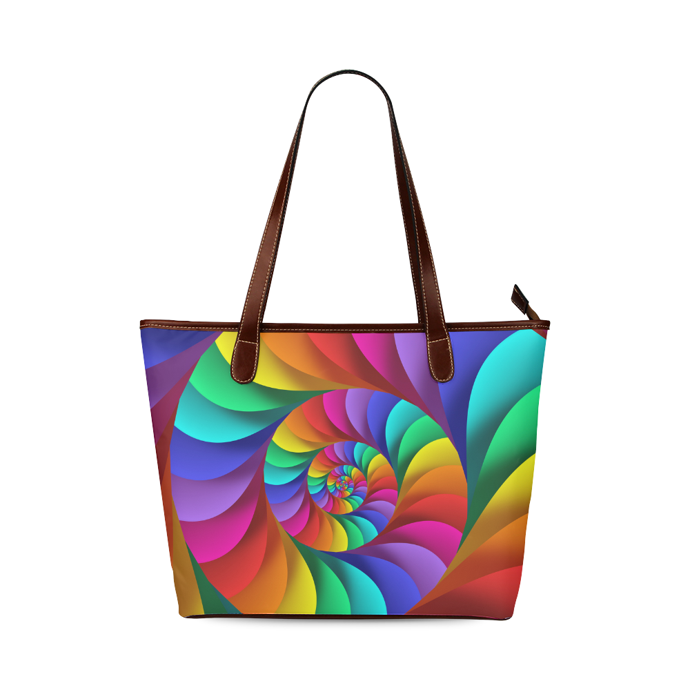 Psychedelic Rainbow Spiral Shoulder Tote Bag (Model 1646) | ID: D272085