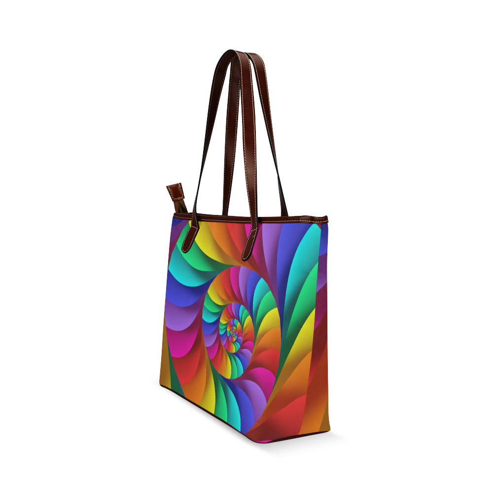 Psychedelic Rainbow Spiral Shoulder Tote Bag (Model 1646) | ID: D272085