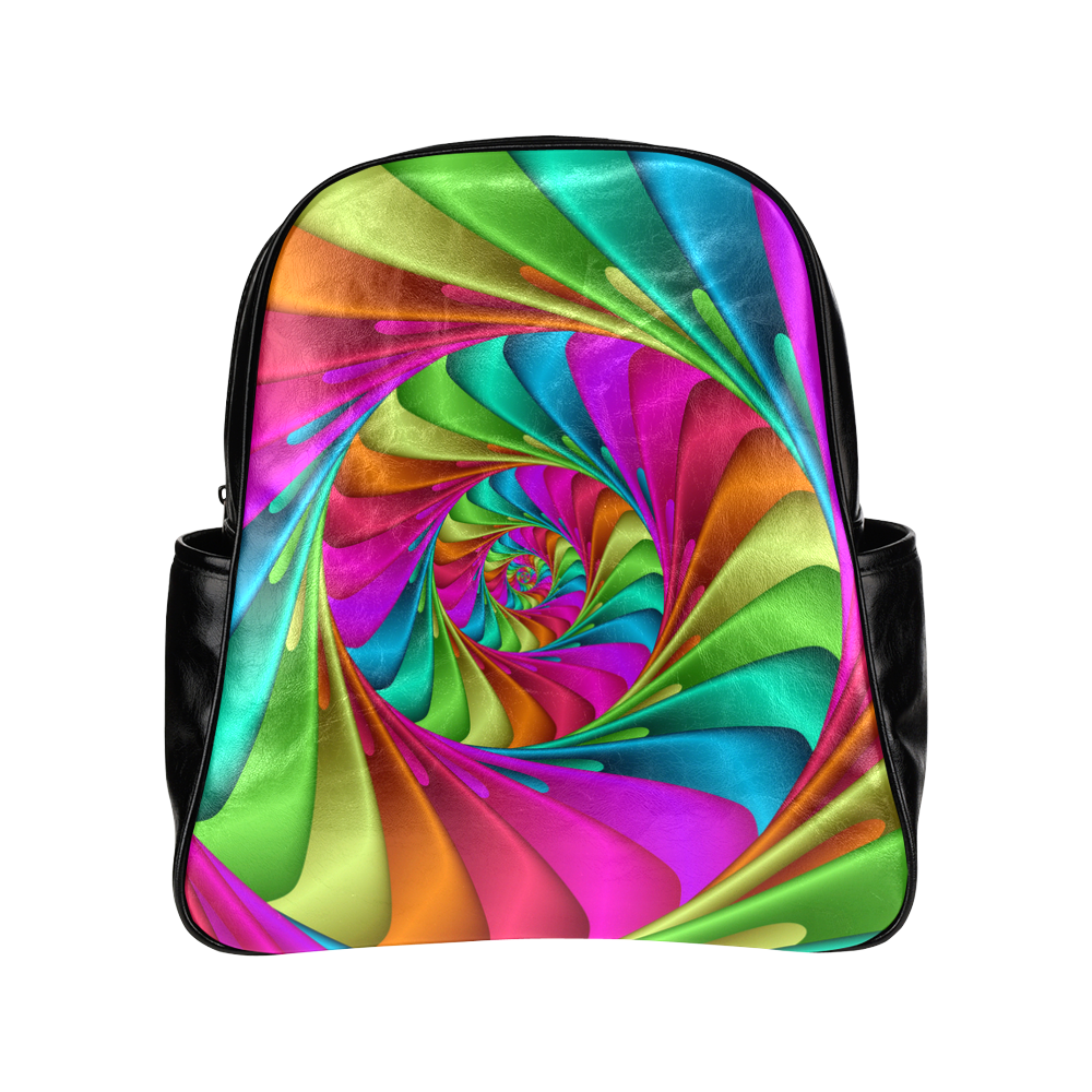 Psychedelic Rainbow Spiral Multi-Pockets Backpack (Model 1636) | ID ...