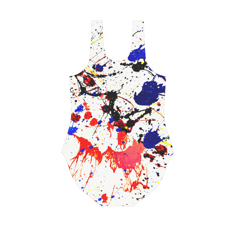 Blue & Red Paint Splatter Vest One Piece Swimsuit (Model S04) | ID: D275074