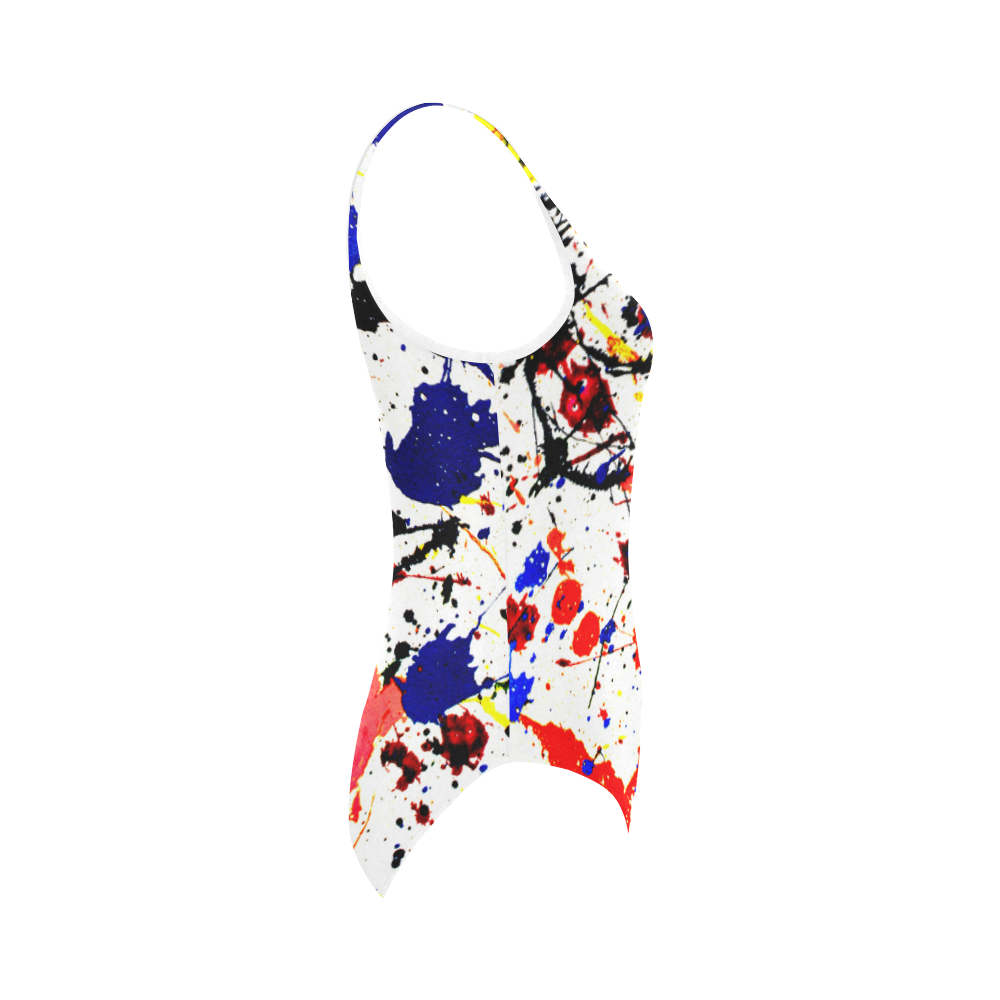 Blue & Red Paint Splatter Vest One Piece Swimsuit (Model S04) | ID: D275074