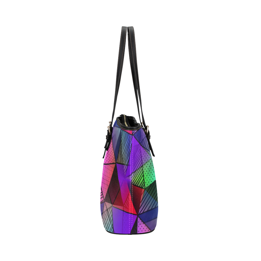 Modern Triangles Leather Tote Bag/Large (Model 1651) | ID: D282563