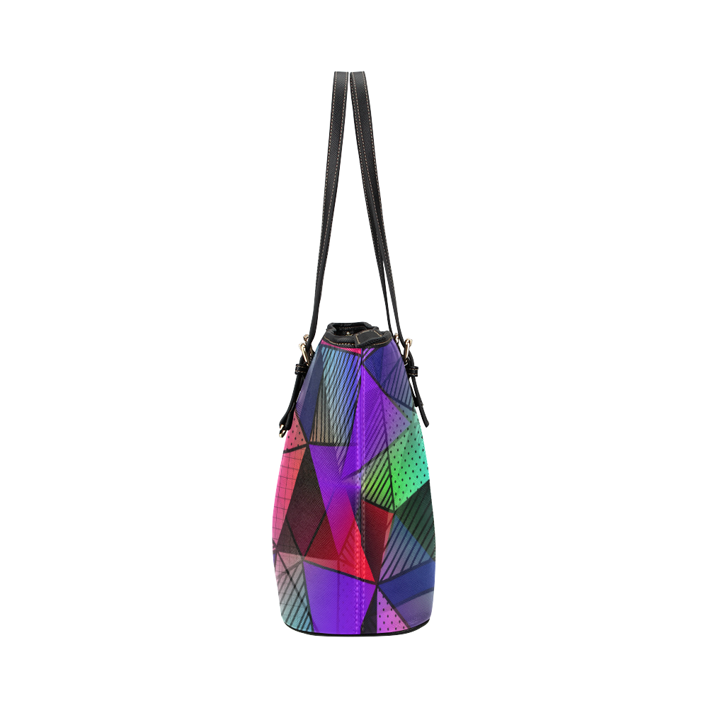 Modern Triangles Leather Tote Bag/Large (Model 1651) | ID: D282563