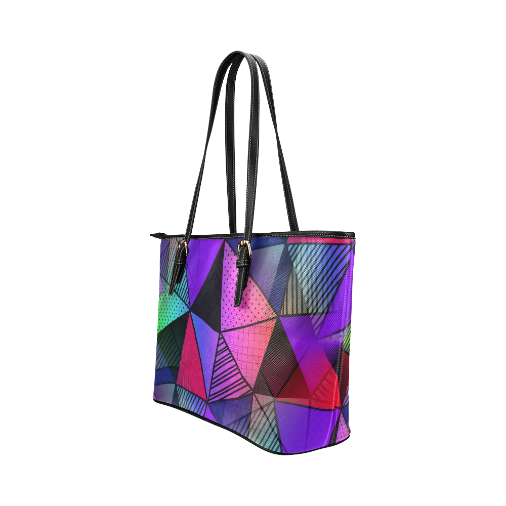 Modern Triangles Leather Tote Bag/Large (Model 1651) | ID: D282563