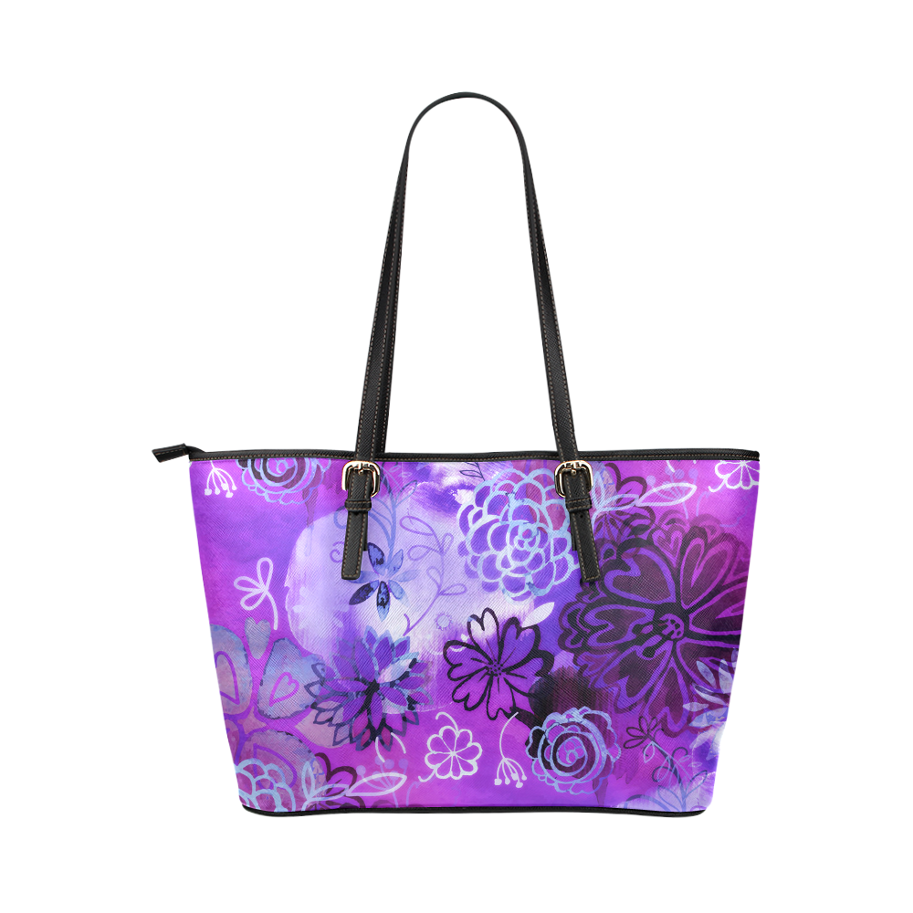 Urban Purple Flowers Leather Tote Bag/Small (Model 1651) | ID: D287707