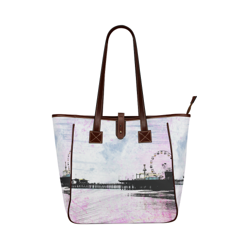 Pink Grunge Santa Monica Pier Classic Tote Bag (Model 1644) | ID: D288010