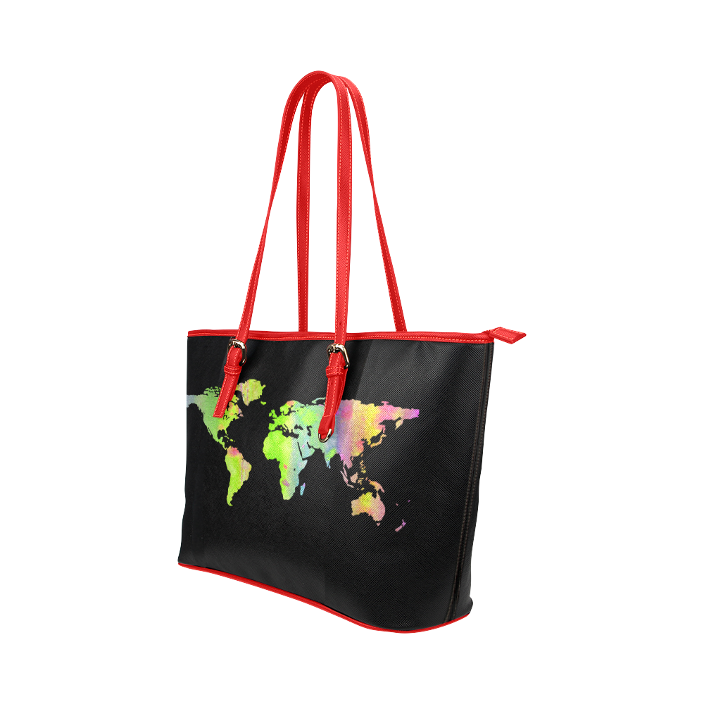World Map Leather Tote Bag/Small (Model 1651) | ID: D294493