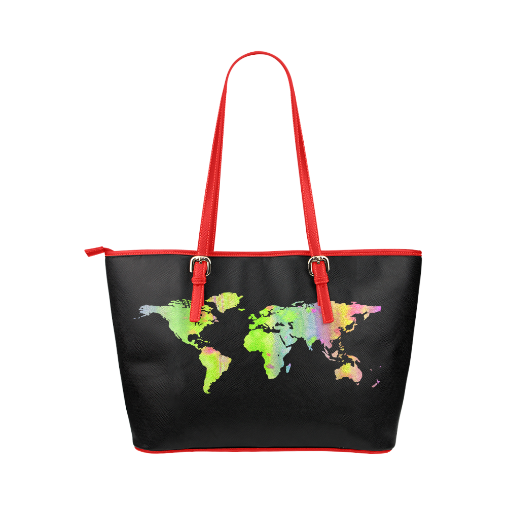 World Map Leather Tote Bag/Small (Model 1651) | ID: D294493