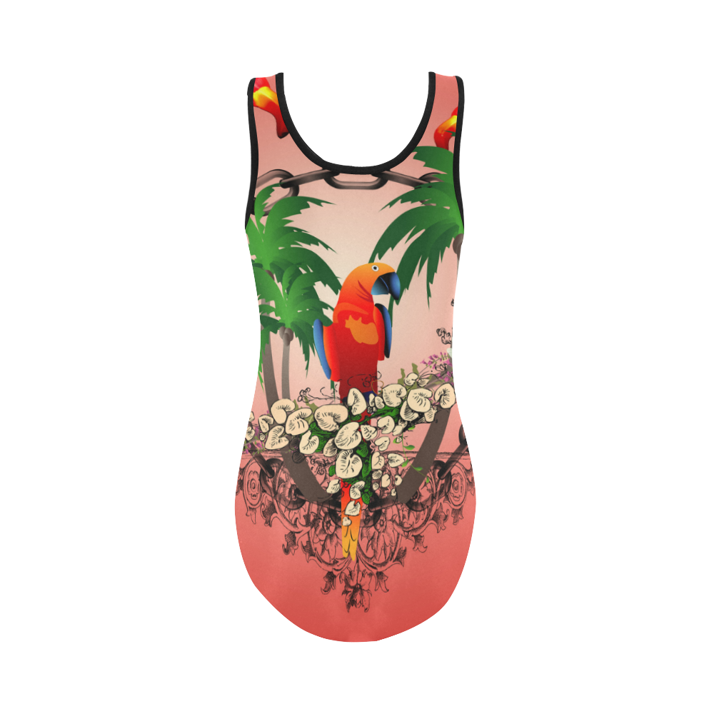 Funny parrot, tropical design Vest One Piece Swimsuit (Model S04) | ID ...