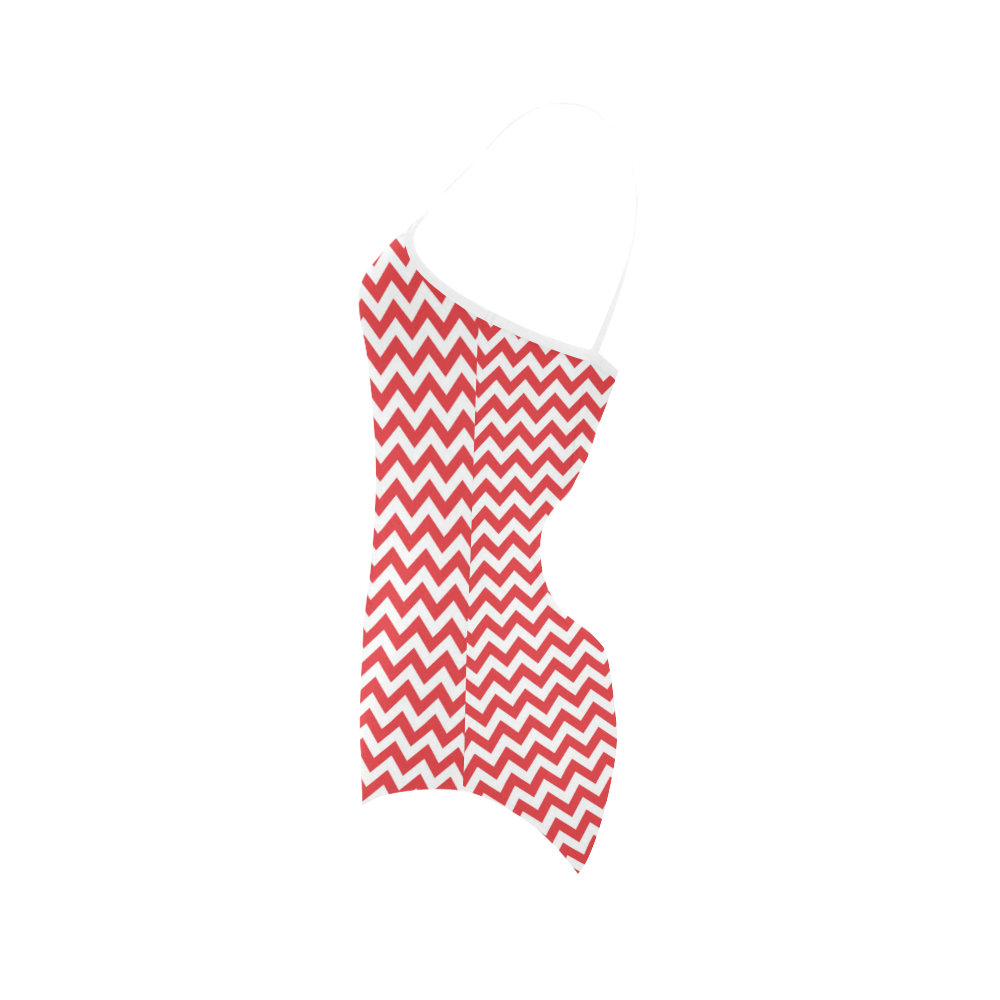 Poppy Red and white small zigzag chevron Strap Swimsuit ( Model S05 ...
