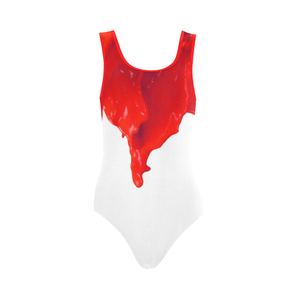 Glossy Red Paint Dripping Vest One Piece Swimsuit (Model S04) | ID: D328271