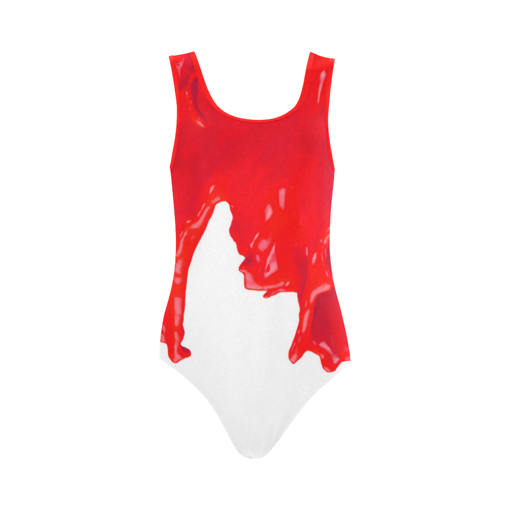 Glossy Red Paint Dripping Vest One Piece Swimsuit (Model S04) | ID: D328287