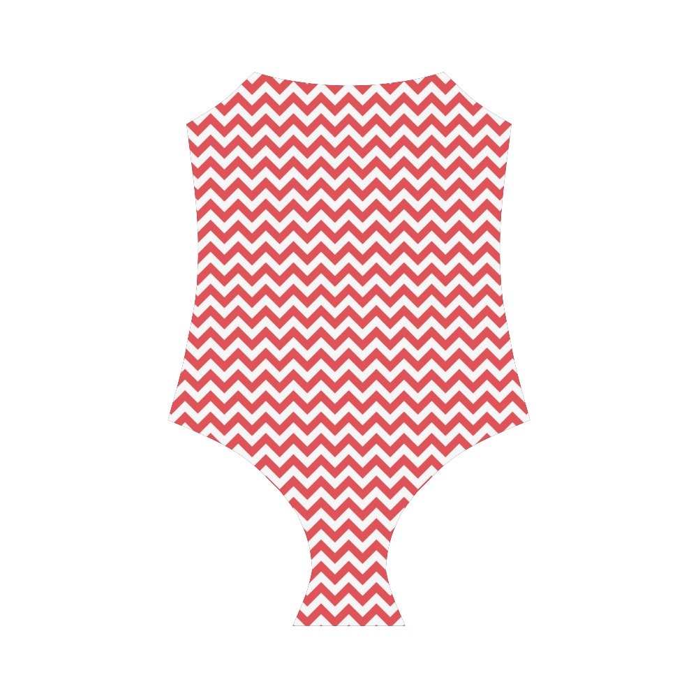Poppy Red and white small zigzag chevron Strap Swimsuit ( Model S05 ...