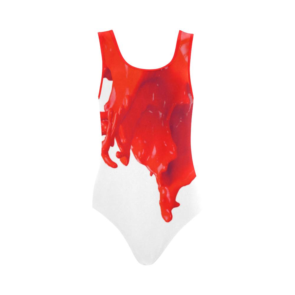 Glossy Red Paint Dripping Vest One Piece Swimsuit (Model S04) | ID: D328275