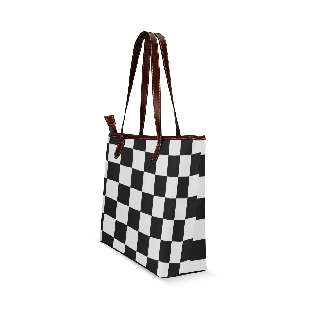 Checkerboard Black and White Shoulder Tote Bag (Model 1646) | ID: D329988