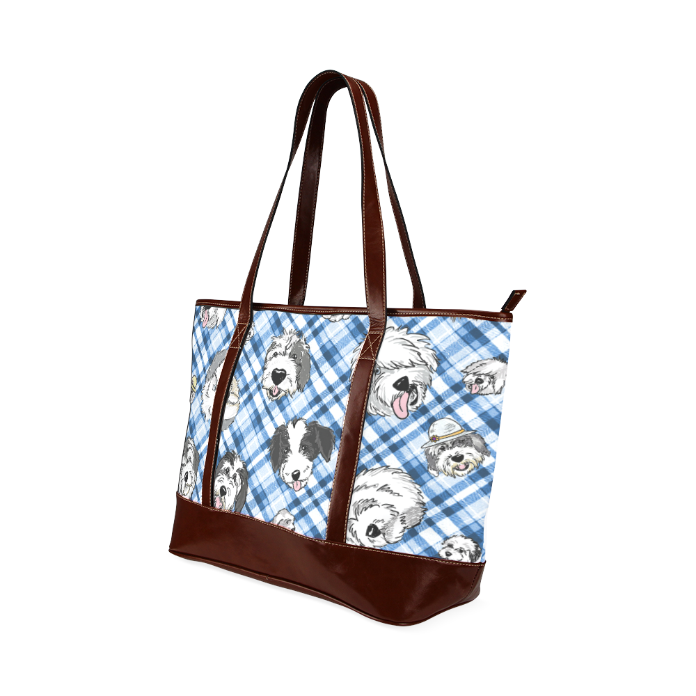 light blue plaid sheepies Tote Handbag (Model 1642) | ID: D407713