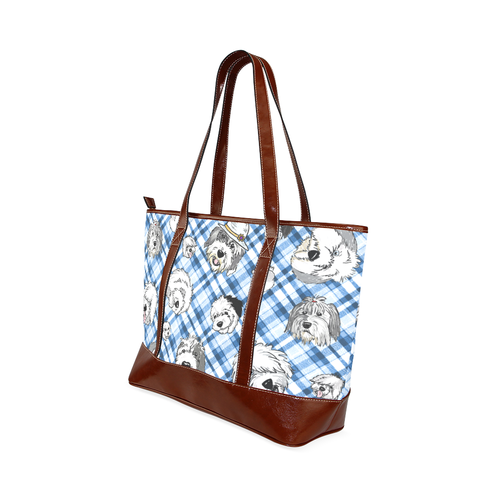 light blue plaid sheepies Tote Handbag (Model 1642) | ID: D407713