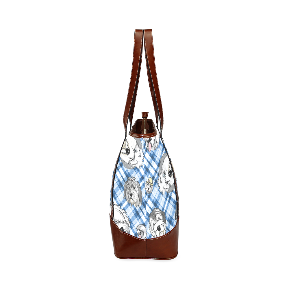 light blue plaid sheepies Tote Handbag (Model 1642) | ID: D407713