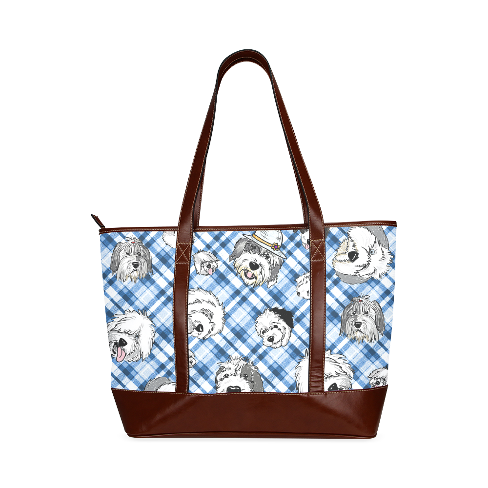 light blue plaid sheepies Tote Handbag (Model 1642) | ID: D407713