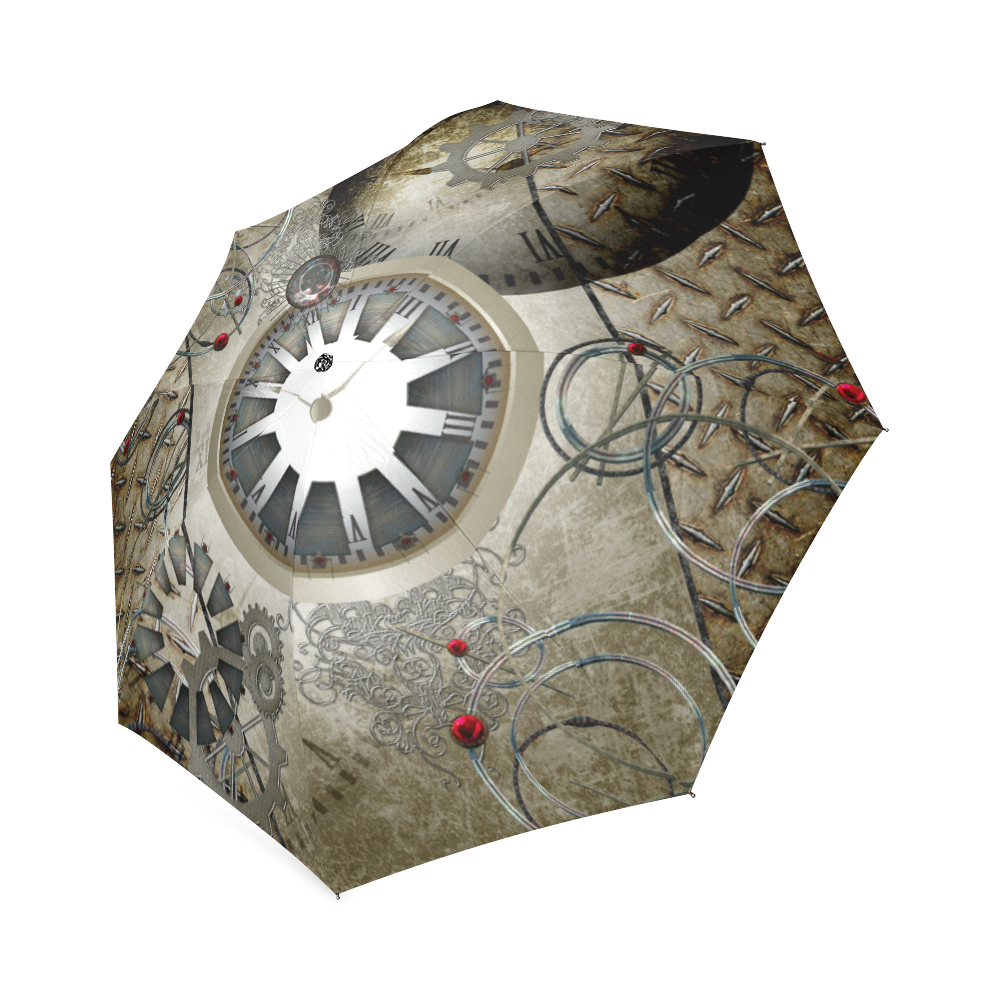 Steampunk, noble design, clocks and gears Foldable Umbrella (Model U01 ...
